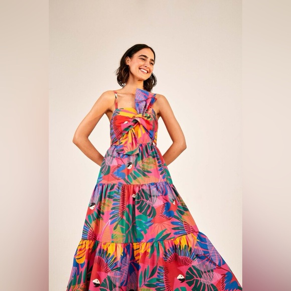 FARM Rio | Dresses | Farm Rio Macaw Printed Poplin Midi Dress | Poshmark